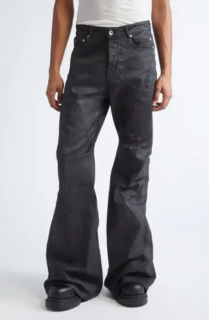 【Rick Owens DRKSHDW】 BOLAN BOOTCUT WAX Rick Owens Bias Waxed Bootcut Jeans - Black Wax | Editorialist